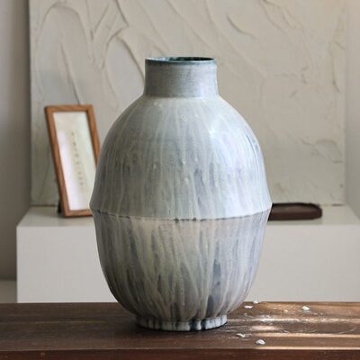 马客厅钟肚高醉器吊新中式摆件木鲜花古陶瓷花瓶民宿奶油大口窄中
