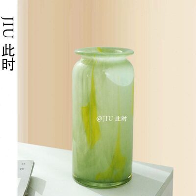 JIU此时 | 绿色玉感百合水养插花瓶玻璃摆件客厅新中式琉璃鲜花器