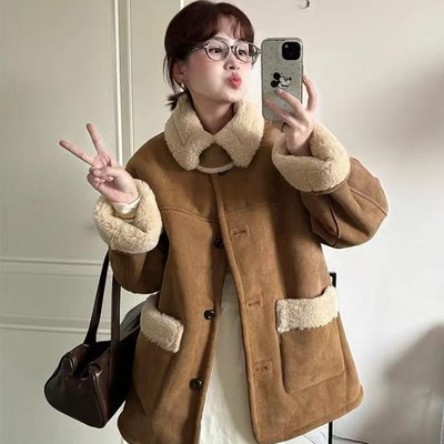 韩系两面穿麂皮绒外套女冬2025新款皮毛一体加厚超好看羊羔毛上衣