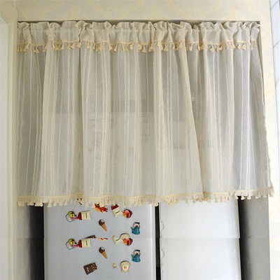 日式麻纱条纹半帘客厅纱帘房间装饰D短帘飘窗帘半遮光免打孔柜帘