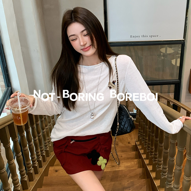 NB B丨定纺三醋酯亚麻混纺高透气设计T交叠领一字领长袖休闲上衣