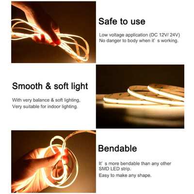 现货cob灯带 24v低压柔性高显指3500K自粘led橱柜单色吊顶灯带条