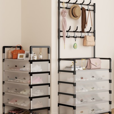 门口简易鞋架家用室内多层防尘结实宿舍出租房入户收纳鞋帽一体架