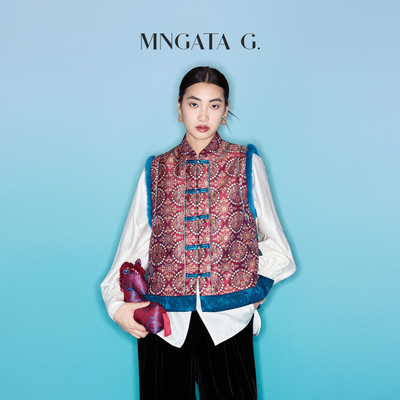 MNGATA G./曼加塔【水貂毛·狩猎纹】织锦新中式盘扣复古马甲
