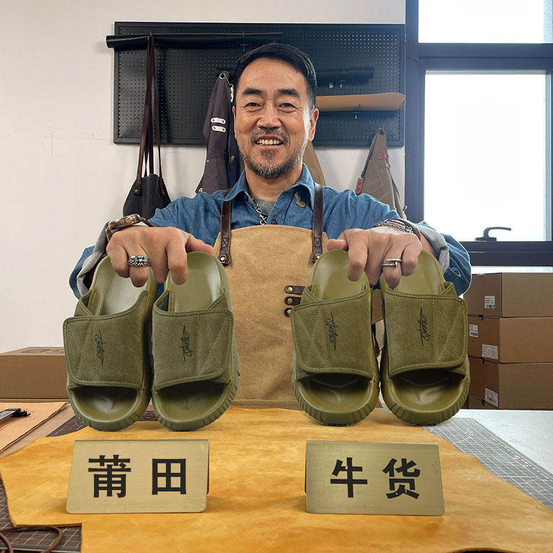 踩屎感魔术贴一字拖男鞋2026夏季新款外穿真皮休闲软底运动拖鞋男