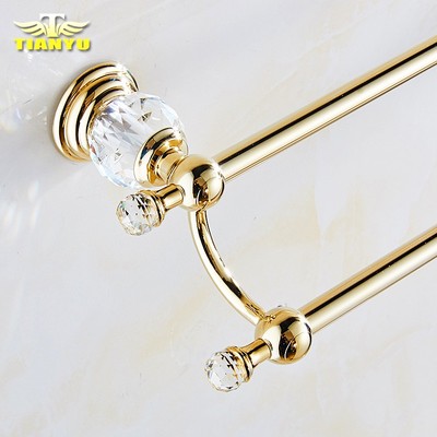 欧式水晶全铜杆双杆毛巾架轻奢金色浴巾架毛巾杆单杆毛巾挂可定做