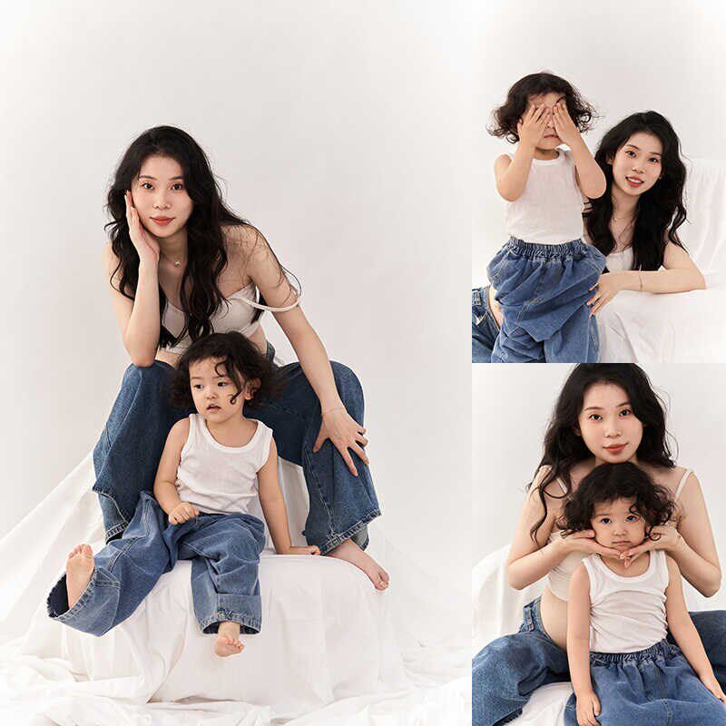 新款全家福摄影服装母子简约亲子装家庭装影楼拍照写真衣服套装