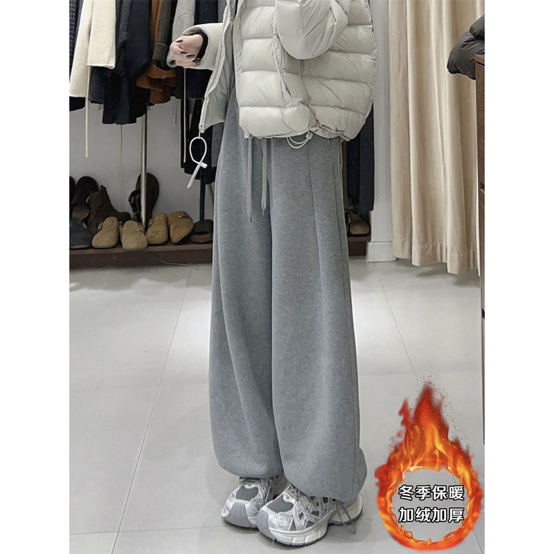 灰色加绒运动厚棉裤女款爆款2026秋冬季新款宽松显瘦直筒束脚休闲