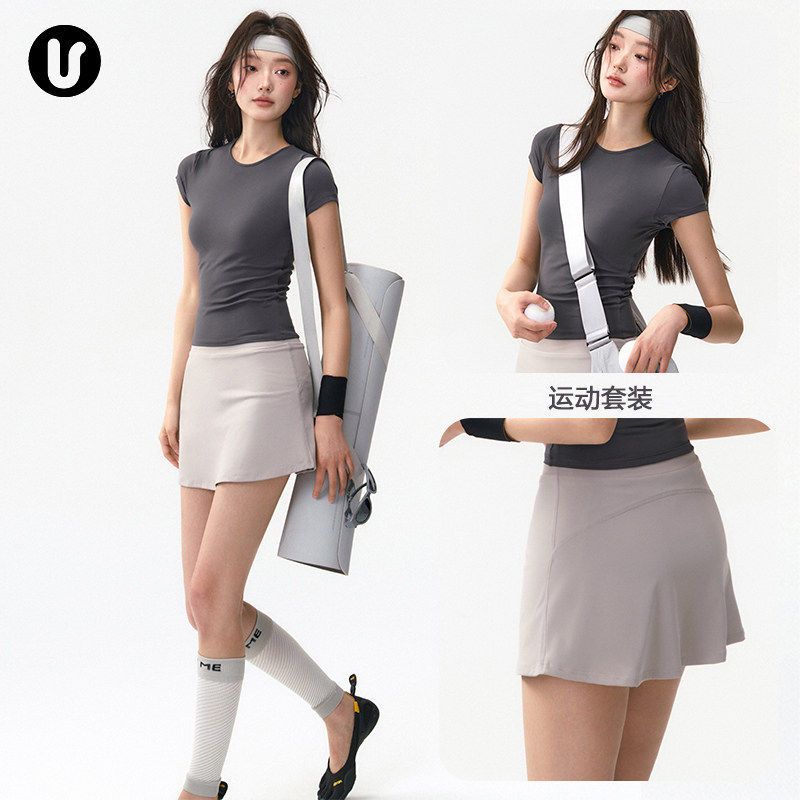 运动短裙女速干瑜伽半身裙普拉提羽毛球网球跑步健身服上衣套装裤