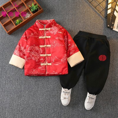 拜年服男童唐装新中式冬季汉服儿童喜庆新年装中国风宝宝过年衣服