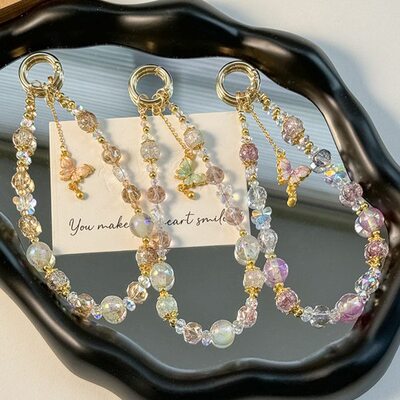 Clove 轻奢蝴蝶手机链短款手腕链高级感水晶串珠挂件新中式钥匙链