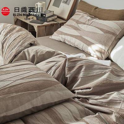 智利南部港口/Industria工业复古泡泡纱长条波纹全棉床单四件套