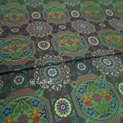 绿色底吉祥梅花宝相花纹团花中式织锦缎布料 云锦丝绸缎子面料