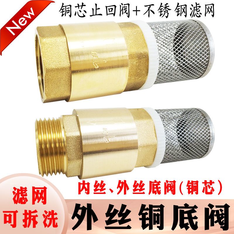 外丝底阀水泵止回阀带弹簧止逆阀钢丝滤网防止水回流铜芯适用井水