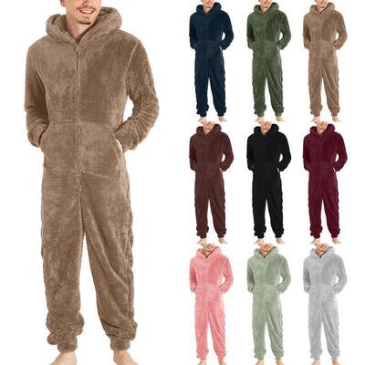 Men's Couple Zipper Warm Plush Jumpsuit Warm Pajamas