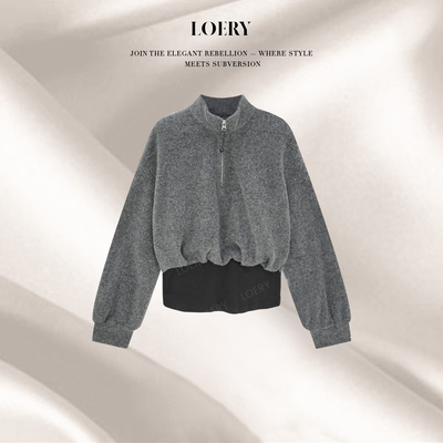 LOERY【老钱立领】假两件拼接设计时尚百搭气质立领卫衣11923