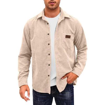 Lightweight Corduroy Button Down Jacket For Men Long Sleeve
