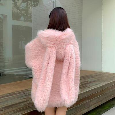 Cute Rabbit Ears Anti Lambswool Fleece Jacket For Women Fur