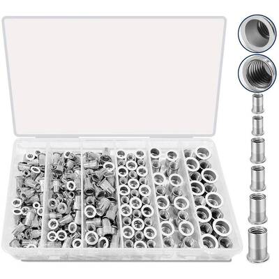 220PCS盒装6种尺寸/英制304不锈钢铆钉螺纹平头拉铆螺母