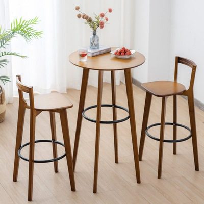 实木休闲圆形吧台桌阳台靠窗酒吧桌椅组合咖啡厅小高台家用高脚桌
