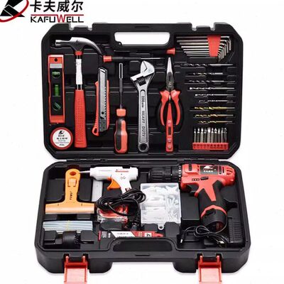 卡夫威尔122件套家用拆卸锂电钻工具组手钻套装电动螺丝刀P3028A