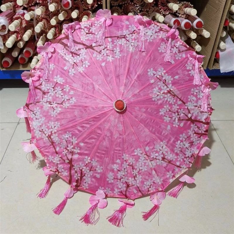 伞号56汉m幼儿童油纸伞c服古风流苏伞花瓣小工艺绸布伞舞蹈玩具伞