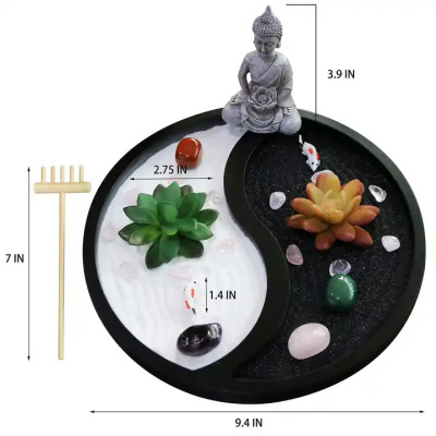 水晶阴阳禅园添加绿色多肉植物禅定佛禅园林装饰套装盆景