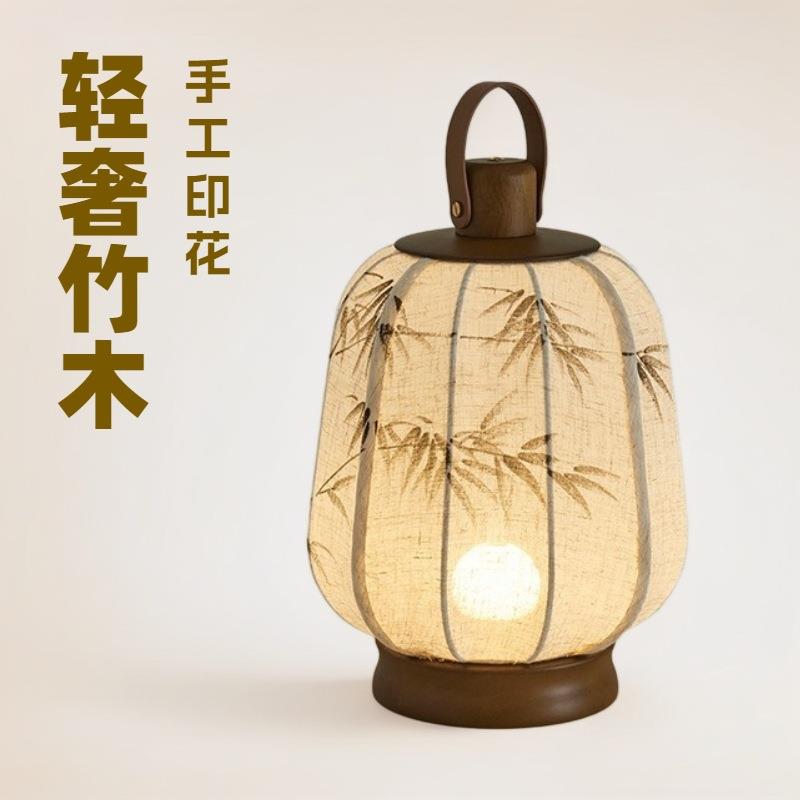 充电触摸无线手提灯笼布艺台灯中式复古床头氛围感书法灯其他