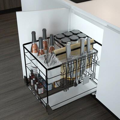 沙恩厨房厨锈柜调味304不钢调篮味拉篮橱柜屉式碗抽73架缓冲式刀