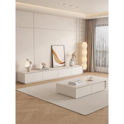 现小户型简圆角电视柜白色油约风客厅代QDN北欧落地实木电奶视机