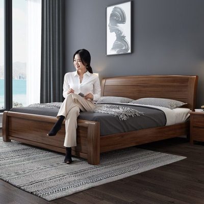 华南家具轻奢胡桃木全实木床现代简约主卧室1.8米单双人1.5米婚床