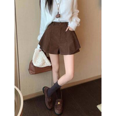 覆灯码芯绒裙USV裤感大女秋冬尺不规古则设搭计腰高百条绒A字EAH