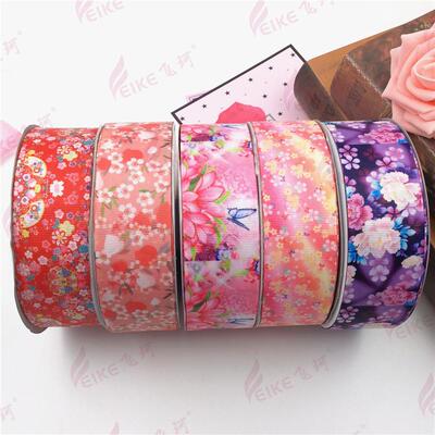 4cm热印彩带转高密螺丝纹带花和风系列MAB礼品婚庆礼花包装卉蝴蝶