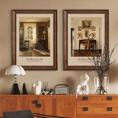 法中式古餐厅装饰画美墙式复古厅客沙发背景画高级感卧室挂HMK画