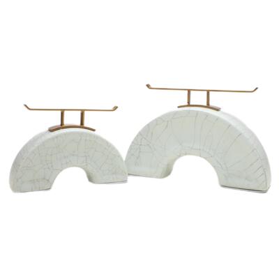 新中式创金属陶品瓷摆件样板房售摆LMI楼处玄关简约拱桥软意装饰