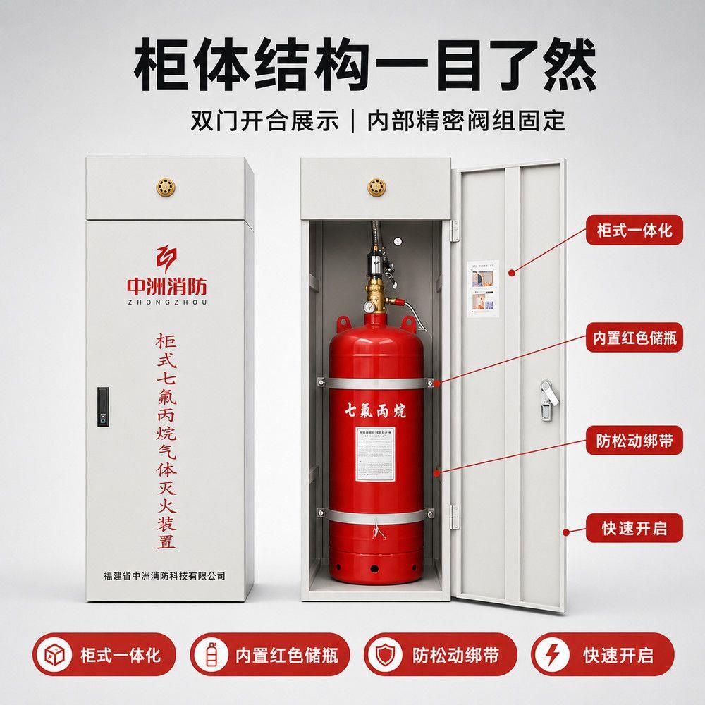 柜式七氟丙烷气体灭火装置灭火器中洲消防南消GQQ单双柜出口FM200