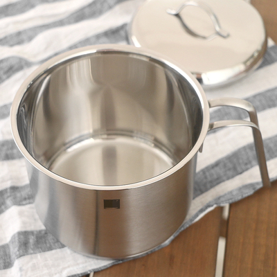 304不锈钢奶锅14cm热奶面条小锅弯柄泡面锅燃气电磁加厚复底猪油