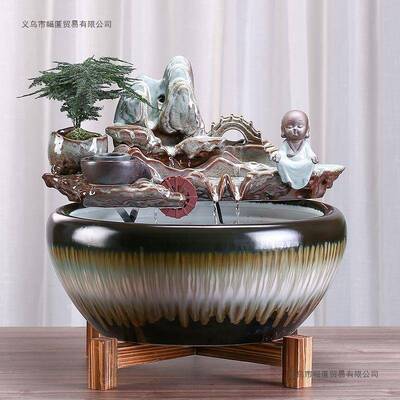 中招式财流水件循环喷泉摆大鱼缸造景假山厅办公客TME室桌面开业