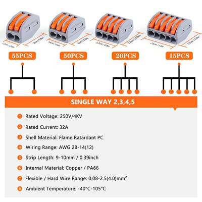 跨境 140PCS盒装PCT-212快速接线端子/电线按压并线分线连接器