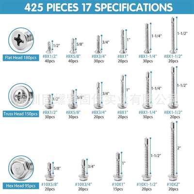 跨境425pcs 钻尾螺丝套装十字圆头沉头燕尾丝自攻钉自钻螺钉盒装