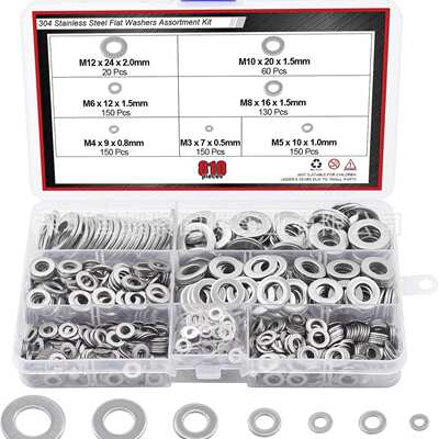 810pcs垫圈套装304不锈钢平垫圈平垫片组合螺丝垫圈圆形垫圈盒装