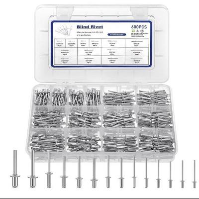 抽芯铆钉600pcs铝制拉钉铆钉套装组合开口型扁圆头抽芯铆钉盒装