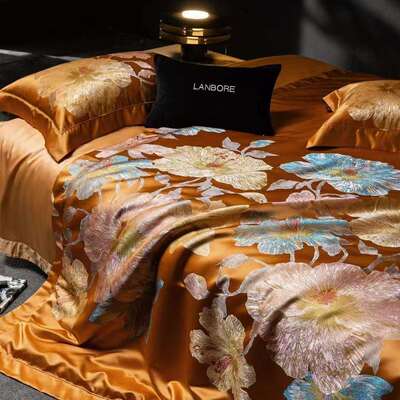 高端奢华别墅高精密色织锦缎四件套超细旦天丝棉提花被套床单床品