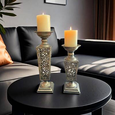 美式复古镂空烛台方形底旧做古铜铁艺25W315GT蜡烛架家居客厅装饰