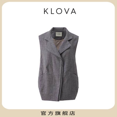 【KLOVA】春秋薰衣草灰梭织西服领无袖马夹【H】JY6008(UN)