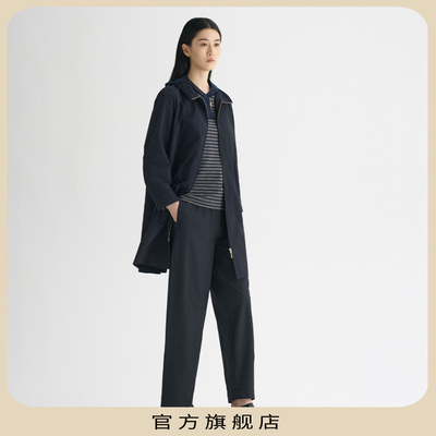 柯罗芭春秋花青蓝中长款休闲风衣
