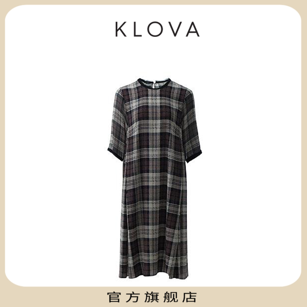 KLOVA/柯罗芭夏季经典马德拉真丝格纹A版连衣裙LI3910(UN)【H】