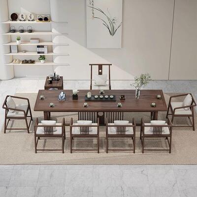 新中式办CPK实木茶屏风桌公室茶桌椅组茶合楼大板泡桌茶桌招待茶