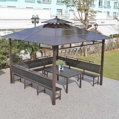 户外凉亭家用小木屋庭院别墅阳光板铁艺亭子农庄四角亭工地茶水亭