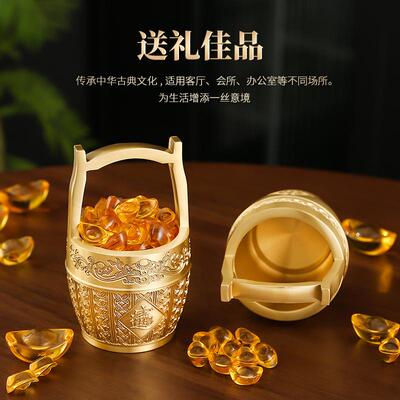 财神一桶金摆件黄铜聚宝婚装饰黄金色万两新开9111送礼物盆业铜庆